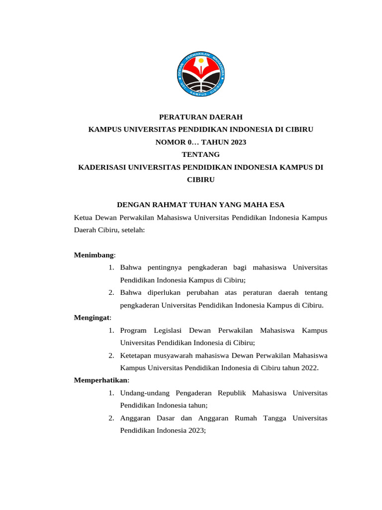 Draft Perda Kaderisasi 2023 | PDF