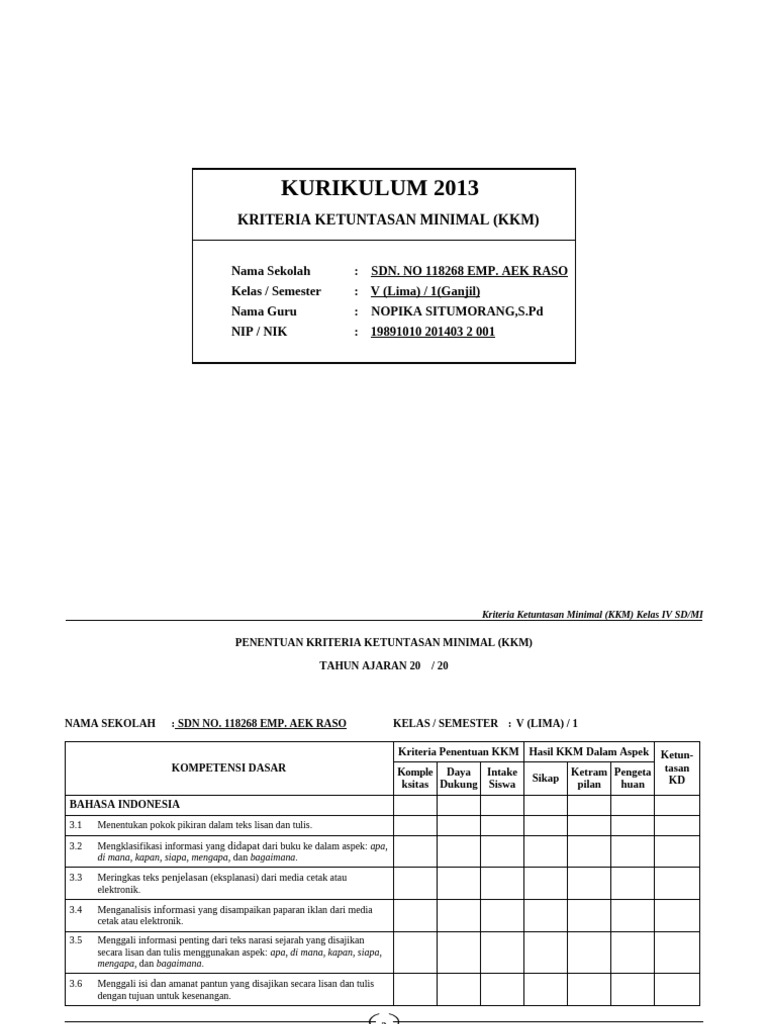 KELAS 5 - KKM | PDF