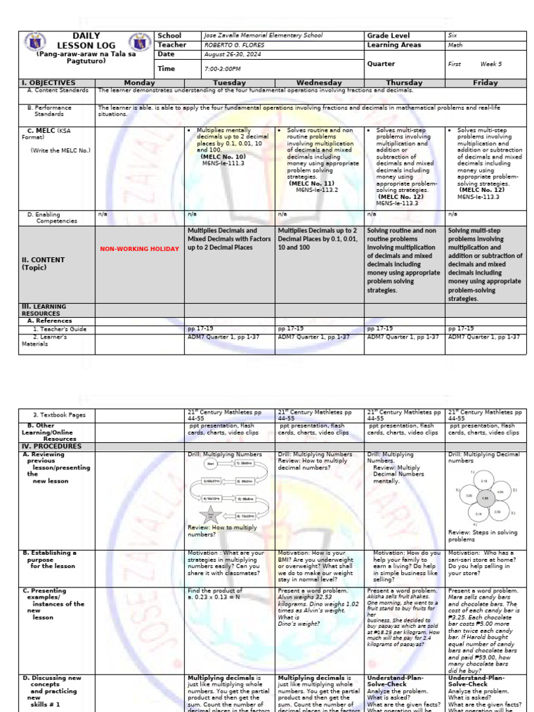 DLL-Math 6 Q1 W5 | PDF