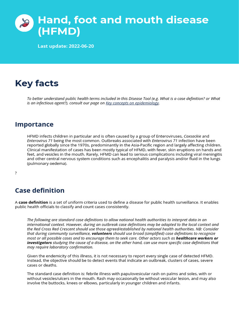 Hand, Foot and Mouth Disease (HFMD) - Epidemic Control Toolkit | PDF