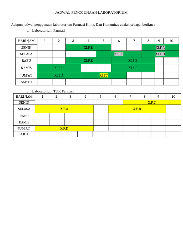 Jadwal Penggunaan Laboratorium New | PDF