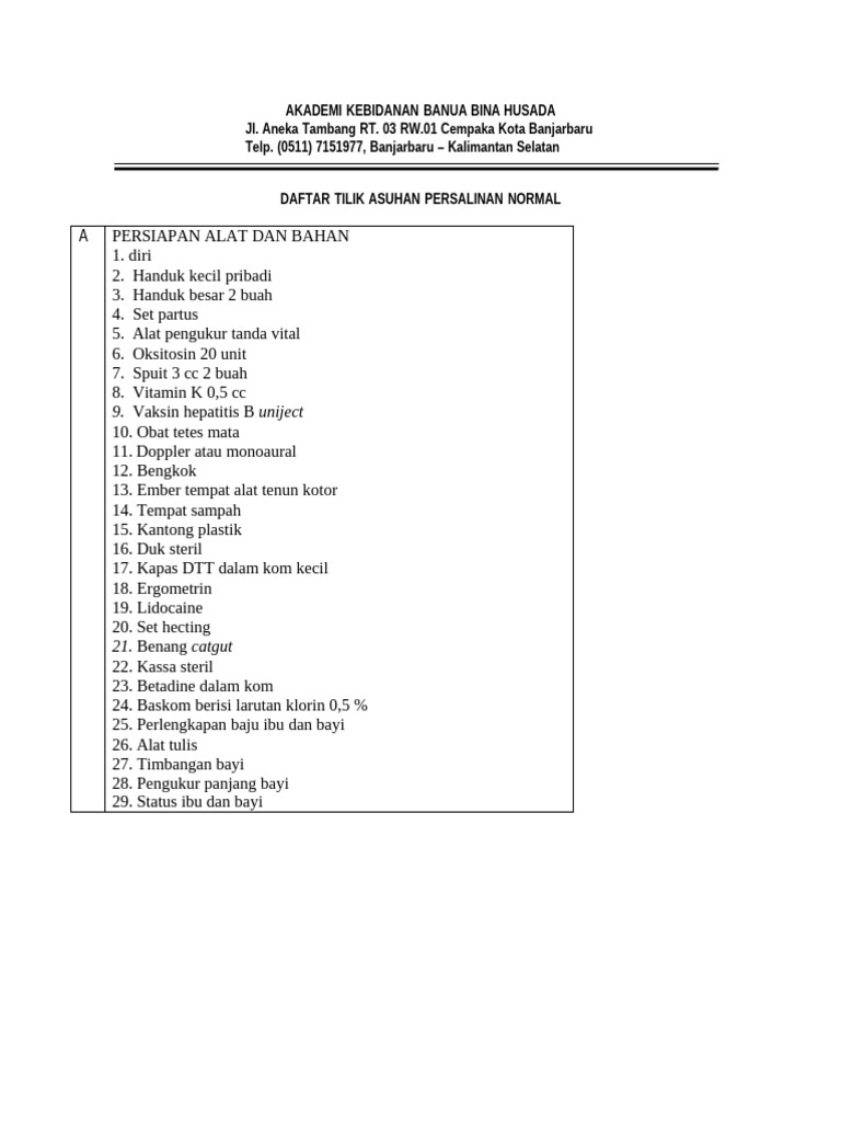 Chek List Apn 60 Langkah 2017 | PDF