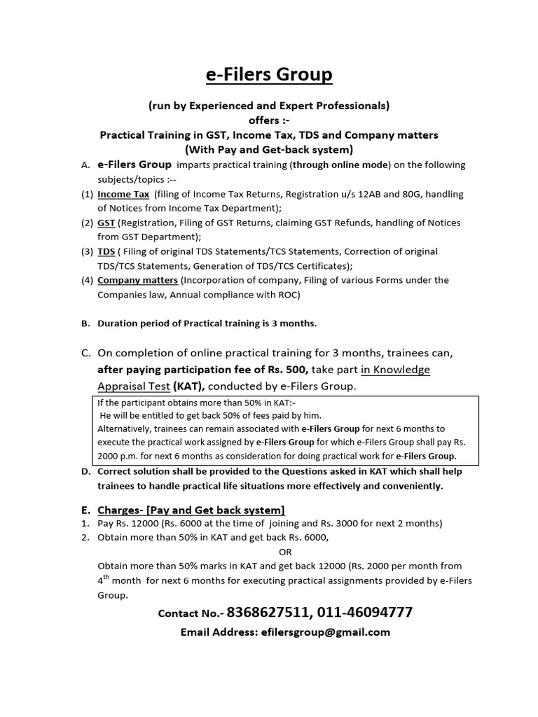 Practical Training On Taxation | PDF