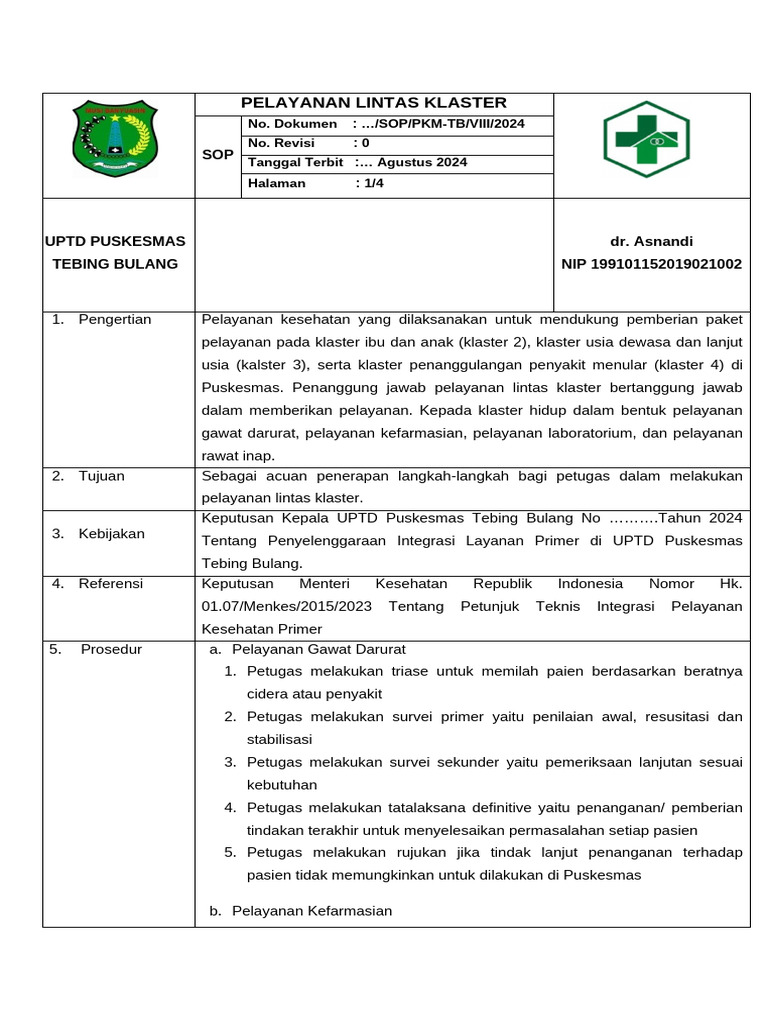 SOP Lintas Klaster | PDF