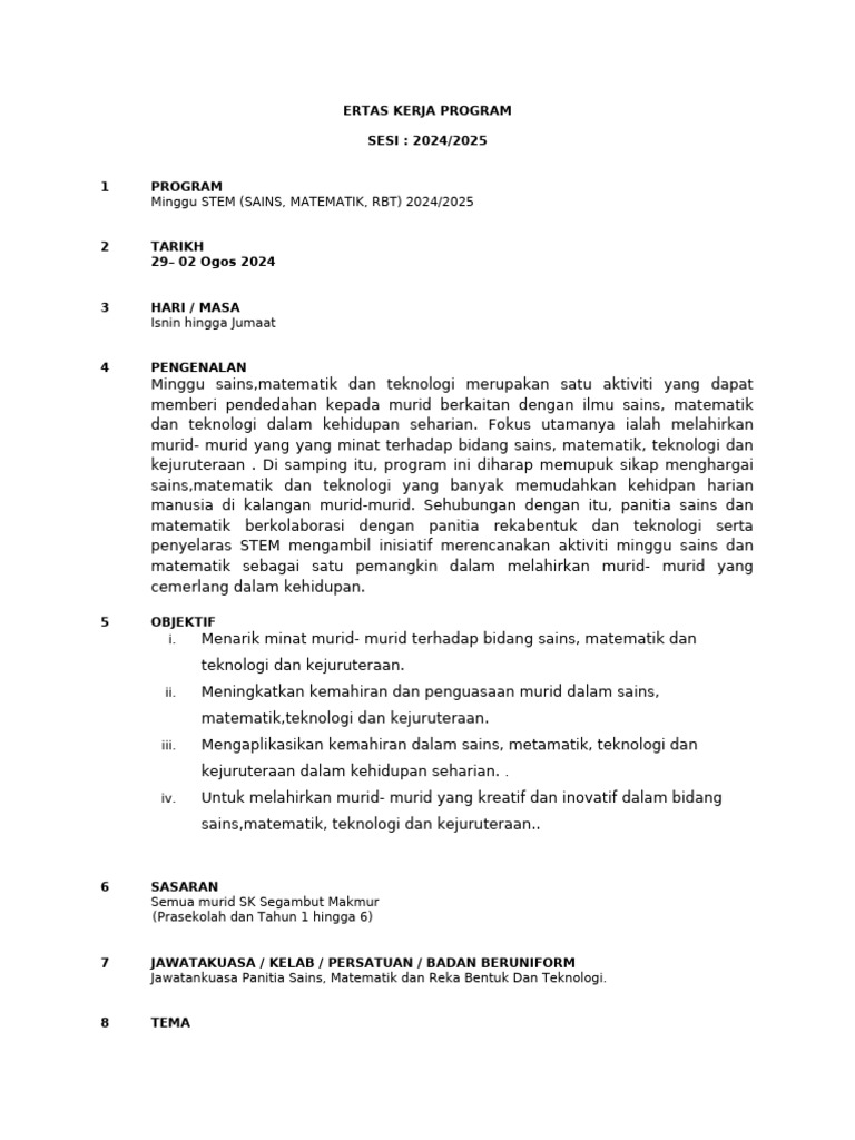 Kertas Kerja Minggu Stem 2024 | PDF