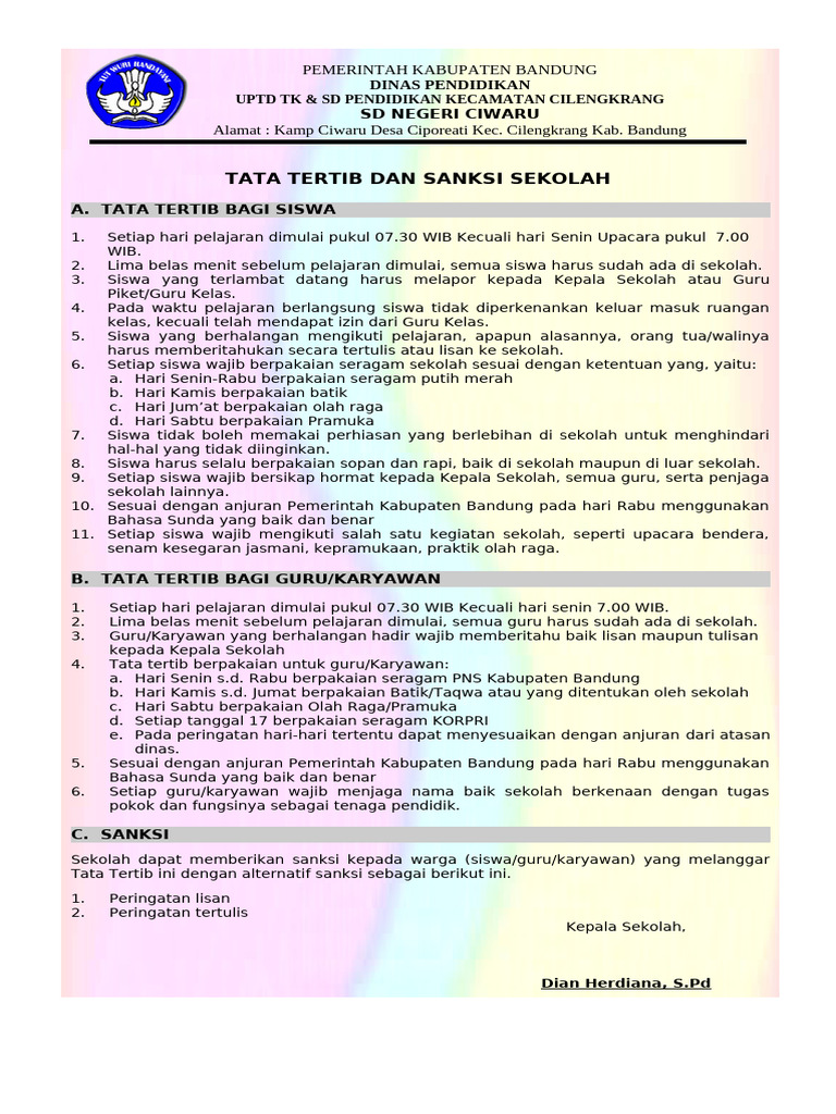 Tata Tertib Dan Sanksi Sekolah | PDF