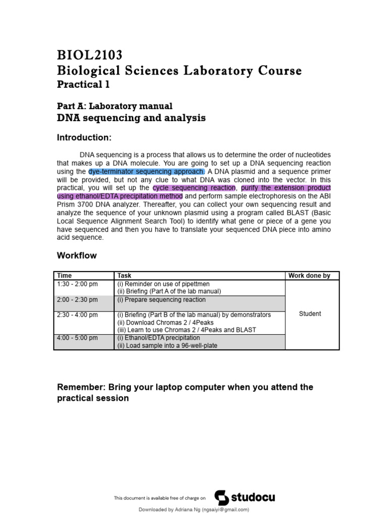 LAB 1 Manual | PDF | Dna Sequencing | Science & Mathematics