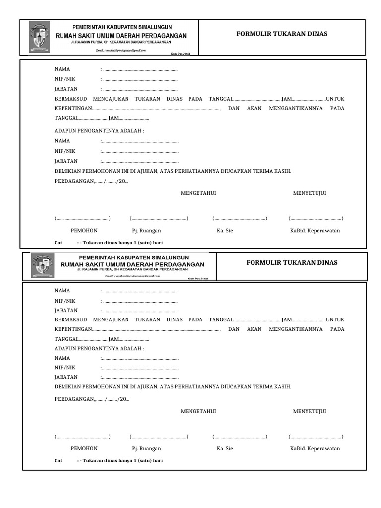 Form Tukar Dinas | PDF