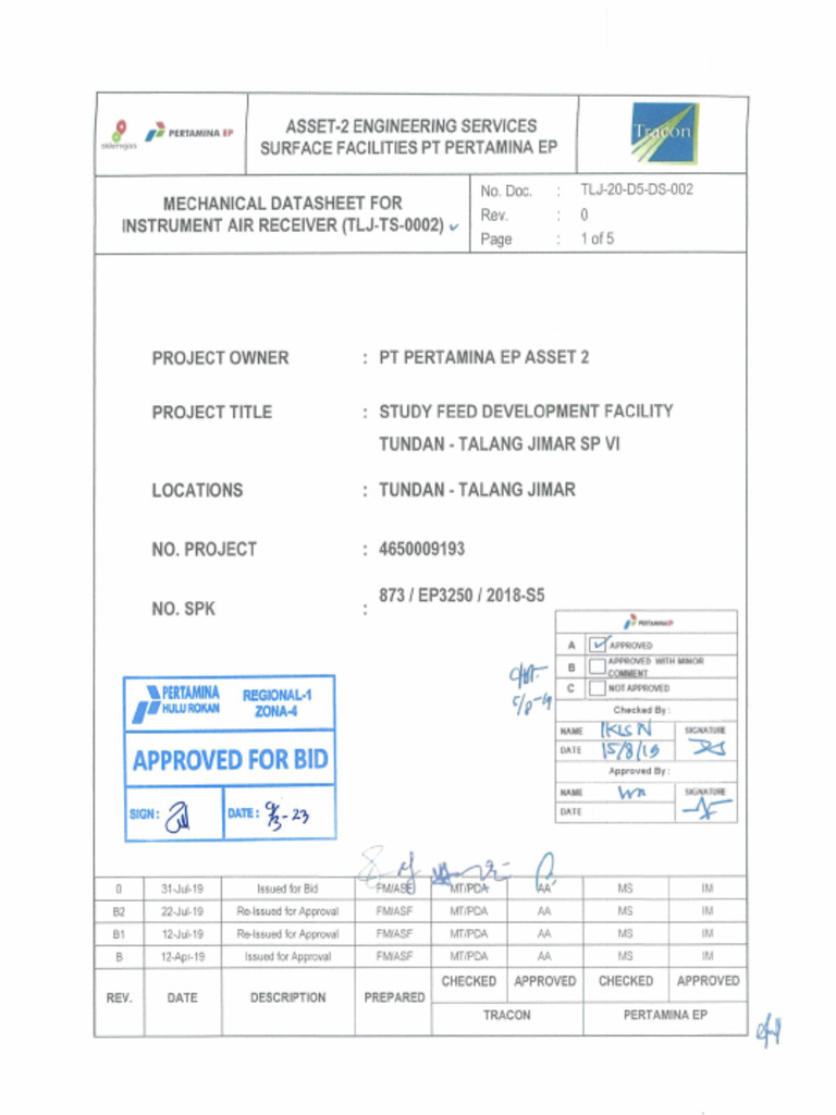 TLJ-20-D5-DS-002 Data Sheet For Instrument Air Receiver REV - 0 | PDF