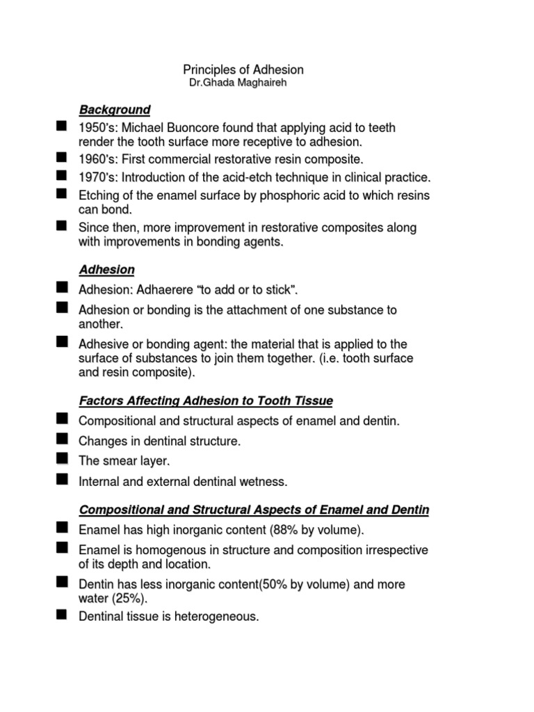 Outline 9, Principles of Adhesion | Download Free PDF | Dentin | Dental ...