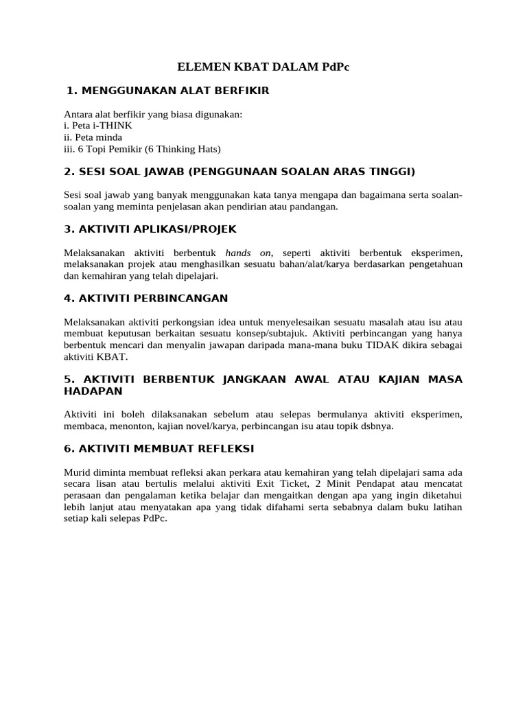 ELEMEN KBAT DALAM PDPC | PDF