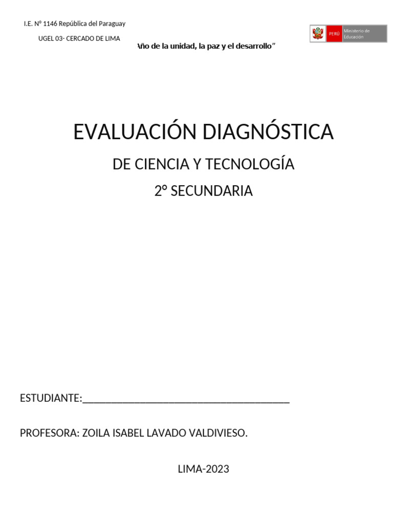 EVALUACIÓN DIAGNÓSTICA DE CYT DE 2DO SEC Respuestas | PDF