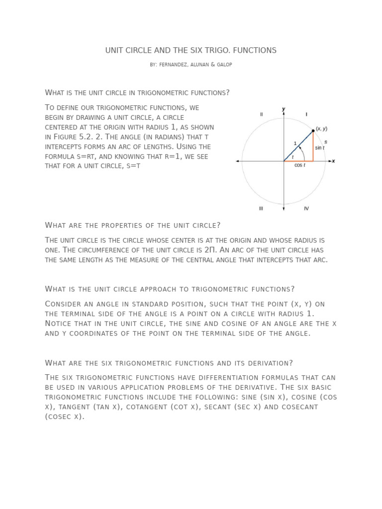 Unit Circle and The Six Trigo | PDF