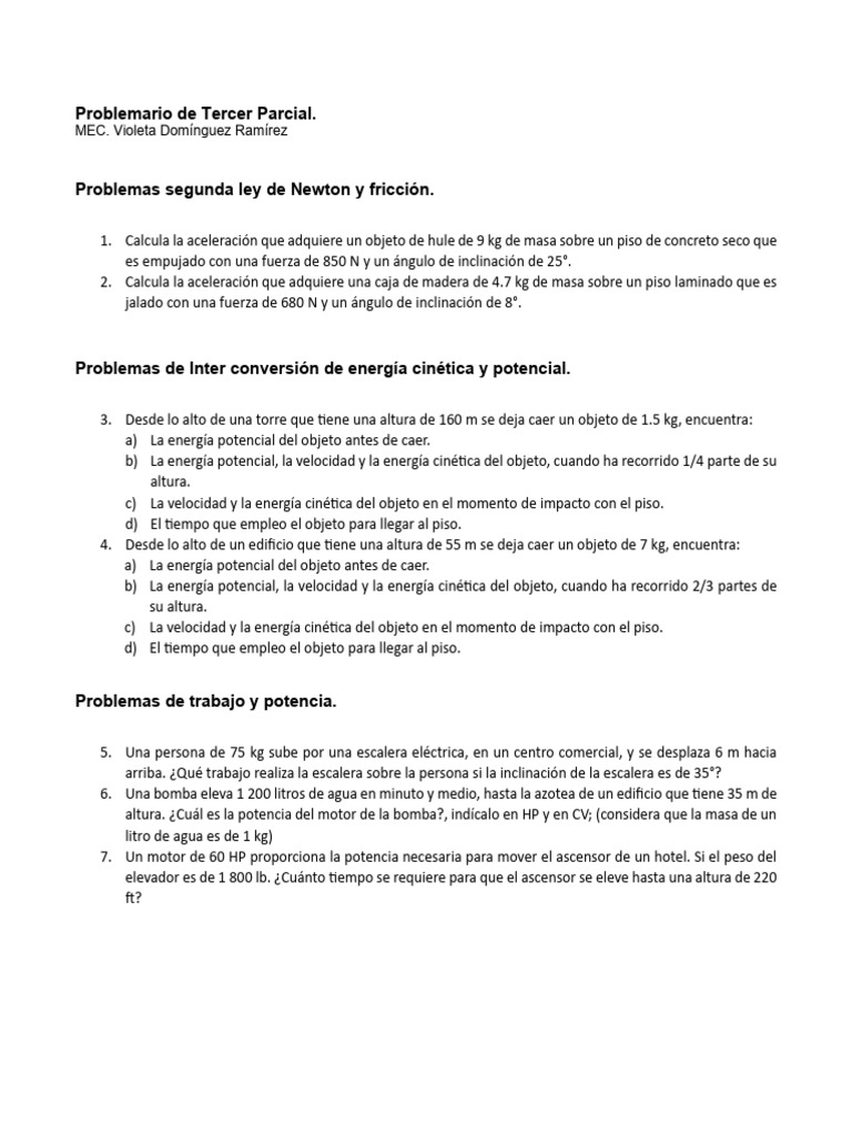 Problemario de Tercer Parcial 2024 | PDF