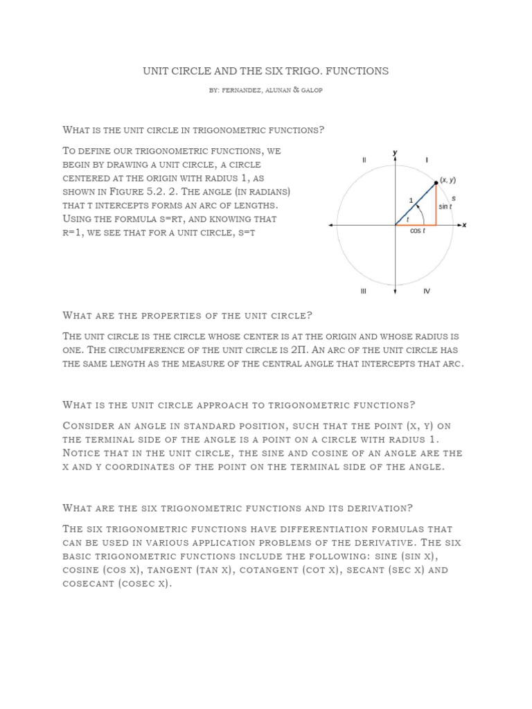 Unit Circle And The Six Trigonometric Functions Pdf
