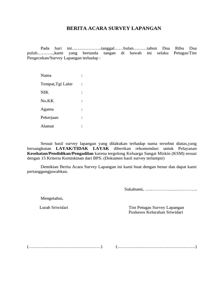 Berita Acara Survey Lapangan | PDF