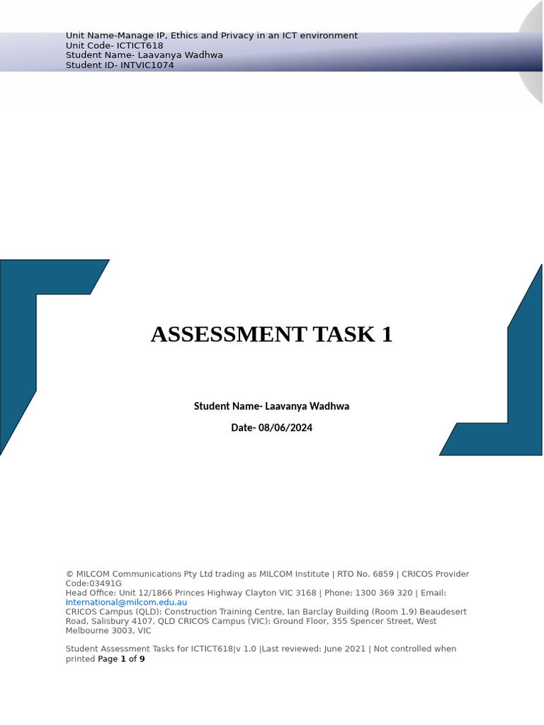 Ictict618 Assessment Task 1 | PDF