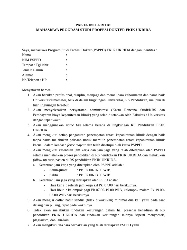 PAKTA INTEGRITAS Koas Draft FINAL | PDF