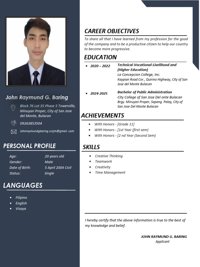 John Raymund Baring RESUME | PDF