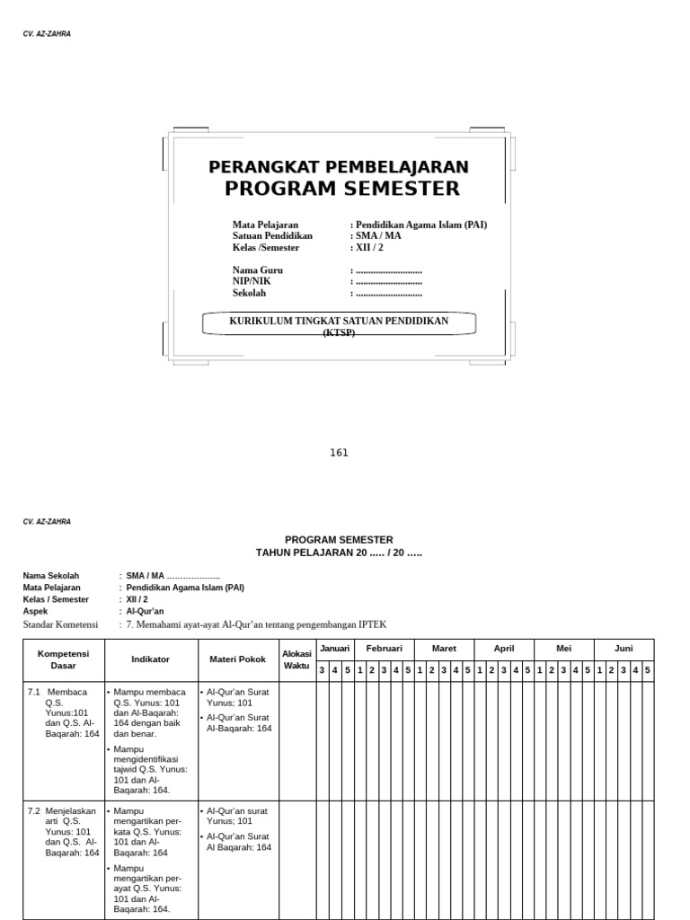 Program Semester Pai Kelas Xii Smt 2 | PDF