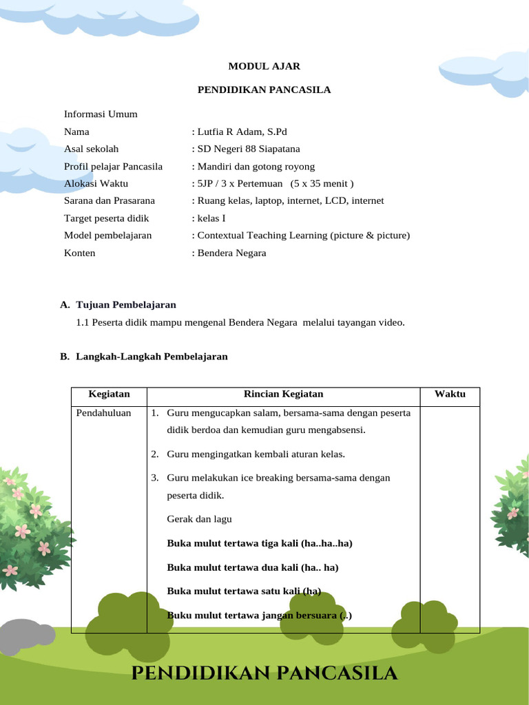 Modul AJar Pendidikan Pancasila Kelas I TP 1.1 | PDF
