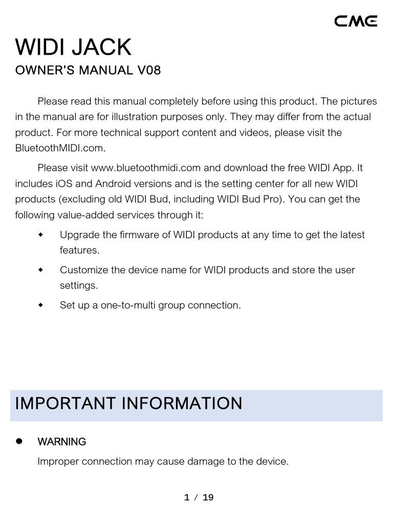 WIDI Jack Owners Manual - v08 - Mobile View - en | PDF