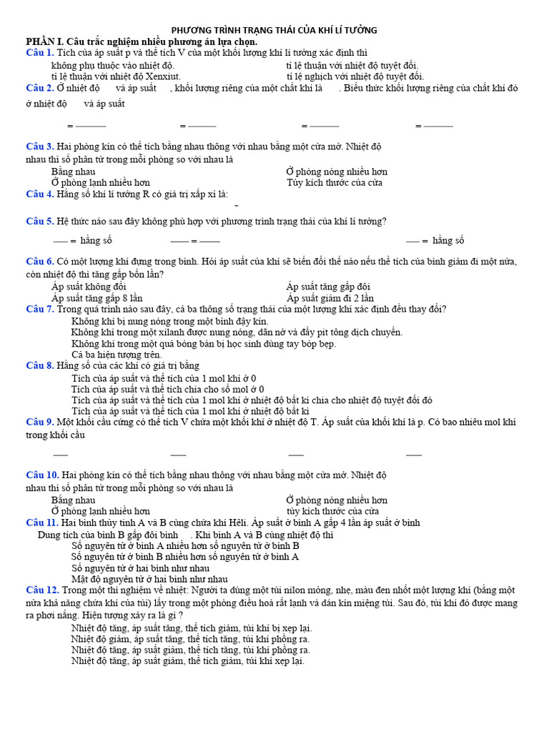 Bài 11. Phương Trình TR NG Thái C A Khí Lý Tư NG | PDF