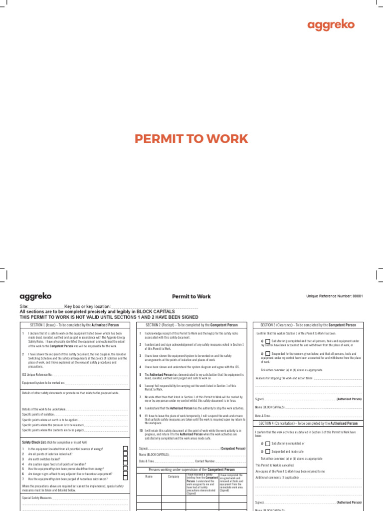 Permit To Work - Print | PDF