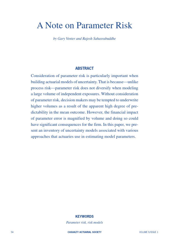 Understanding Parameter Risk in Actuarial Models | PDF | Errors And ...