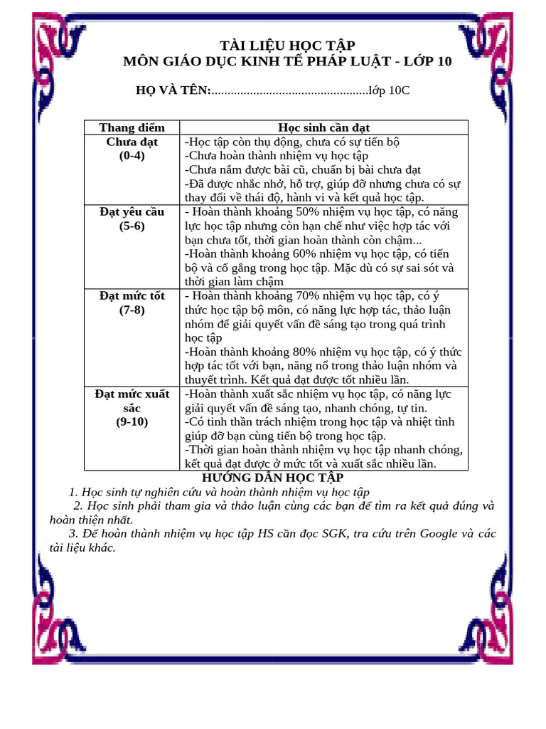 Tài liệu học tập KTPL 10 -HK1 | PDF