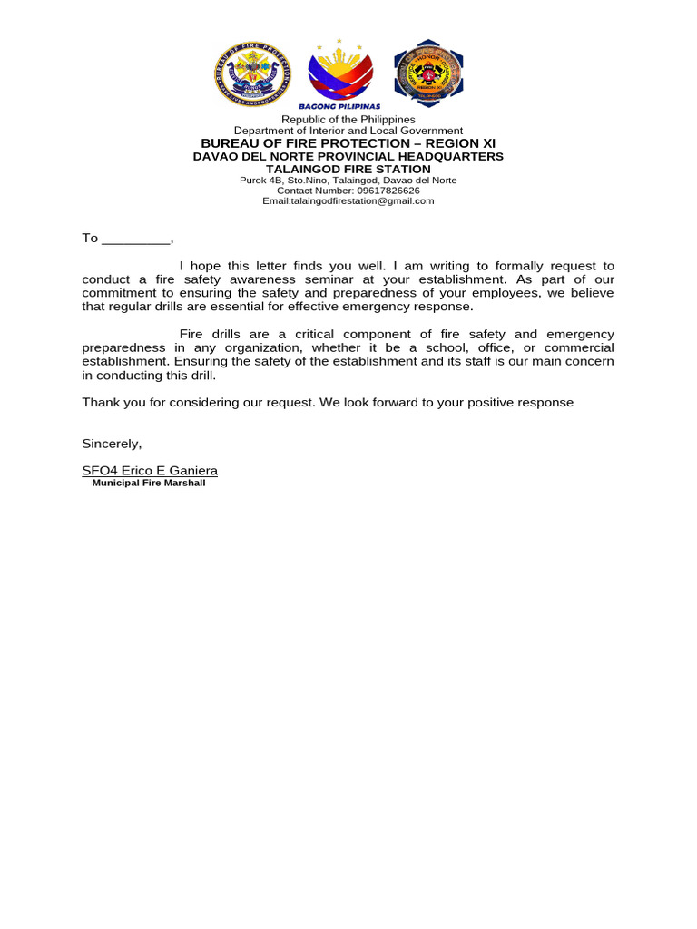 Request to Conduct Fire Drill | PDF