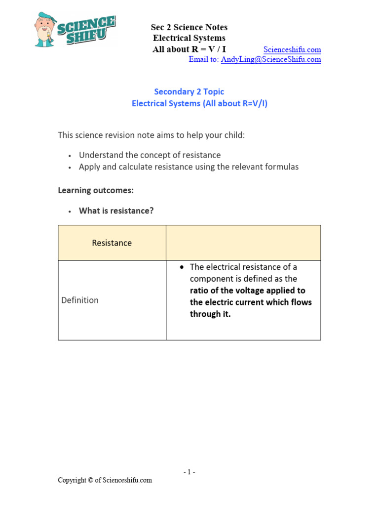 Scienceshifu Notes - Sec 2 - Electrical Systems Topic - All About ...