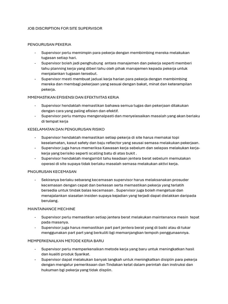 Scope Kerja Supervisor | PDF