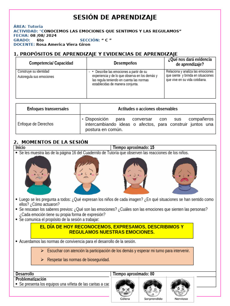 ..Tutoria - SESION-DE-APRENDIZAJE-PS-Conocemos-nuestras-emociones-y-las-regulamos | PDF