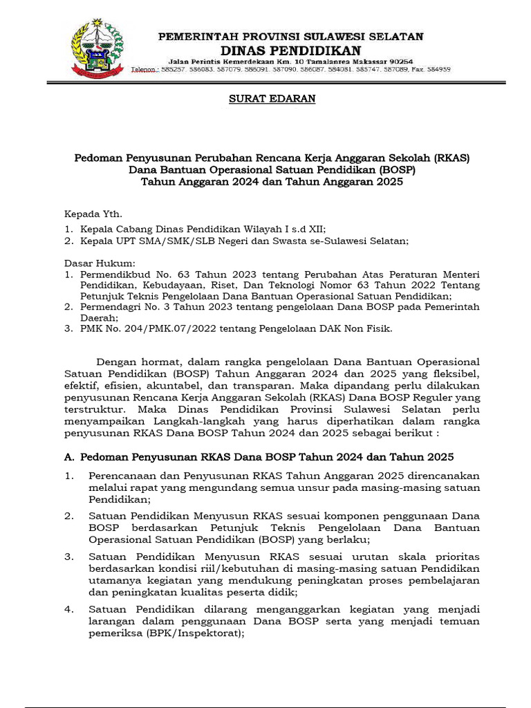 Surat Edaran Pedoman Penyusunan Rkas | PDF
