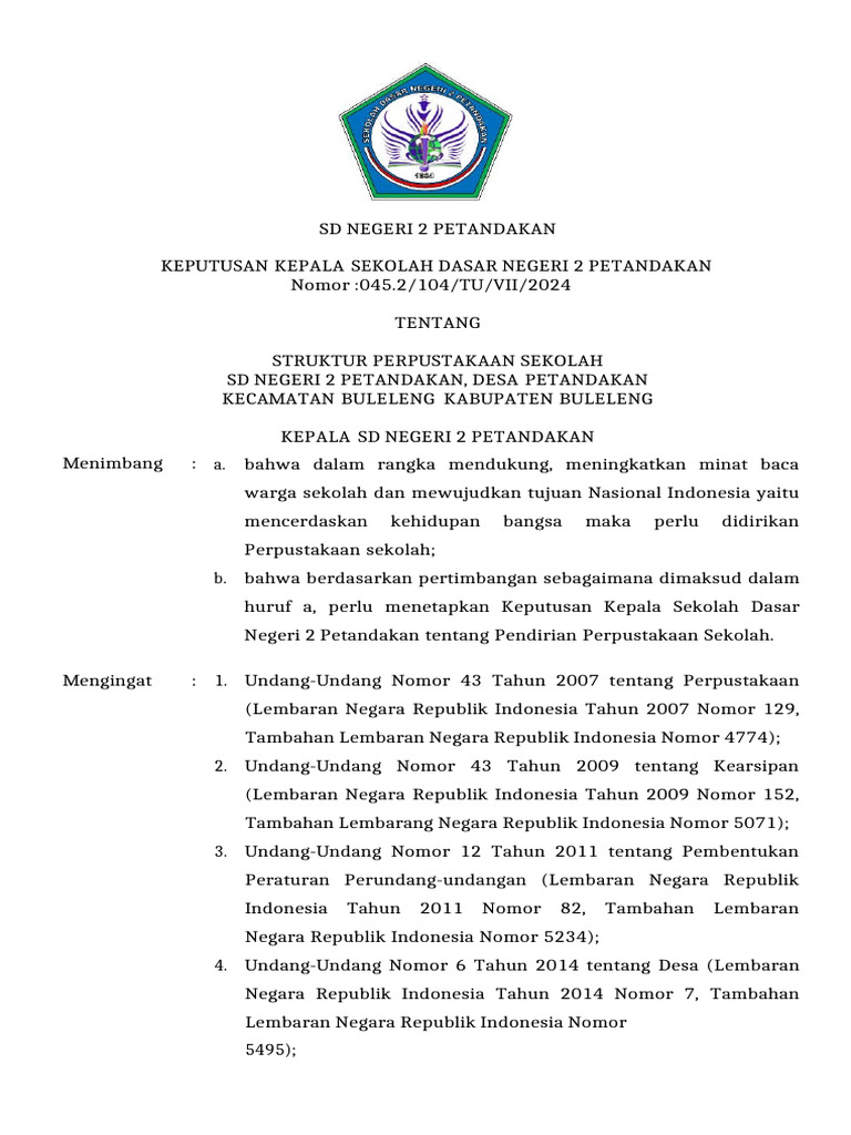 Contoh SK Perpustakaan | PDF