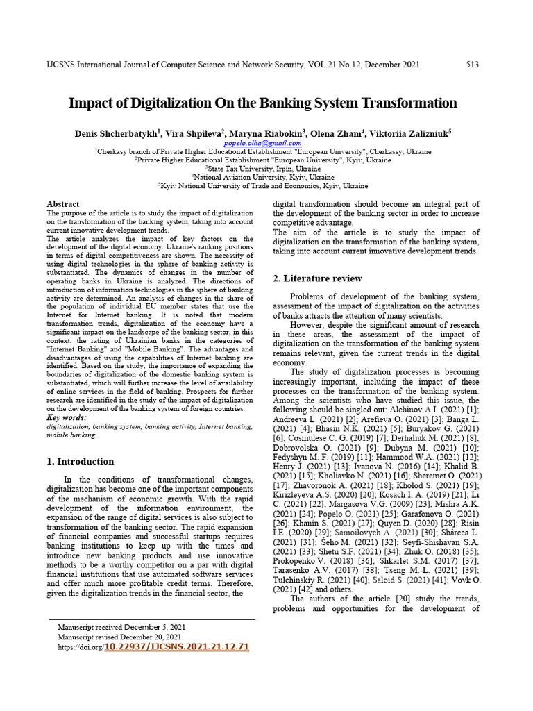 Impact of Digitalization On The Banking System Transformation | PDF
