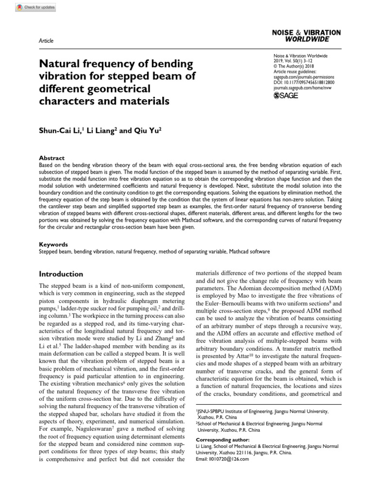 Natural frequency of bending vibration for stepped beam of different ...