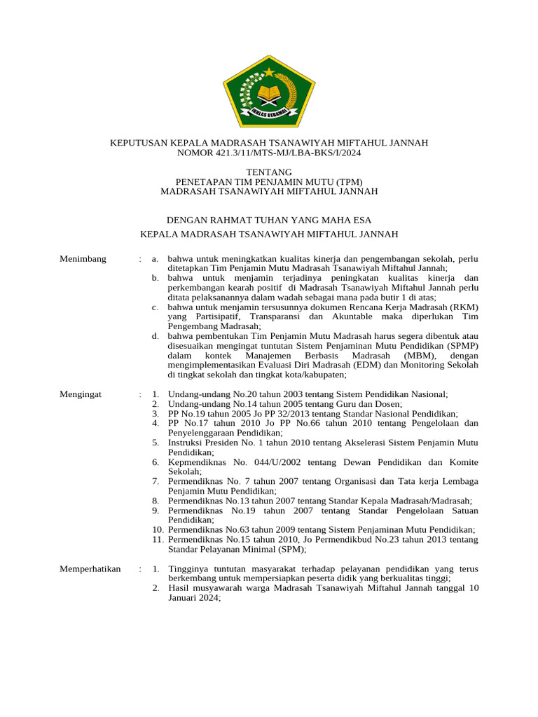 Contoh SK Tim Penjaminan Mutu | PDF