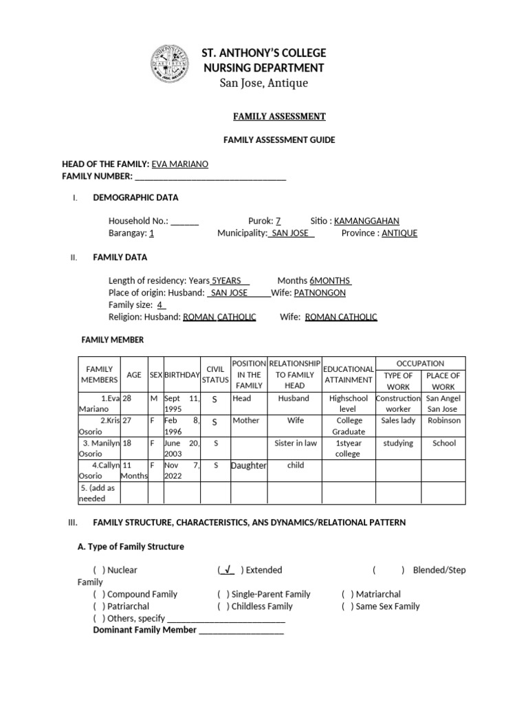 Family Assessment Tool | PDF