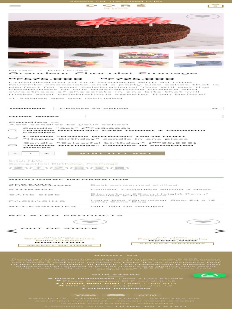 Grandeur Chocolat Fromage Chocolate Cake Formage Birthday Cake in Jakarta - DORE by LeTAO | PDF