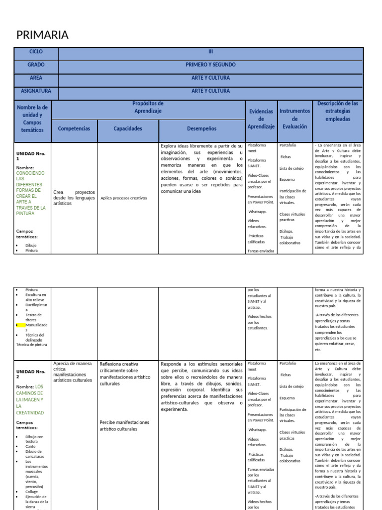 ESQUEMA DEL PLAN CURRICULAR DE INICIAL Y PRIMARIA | PDF
