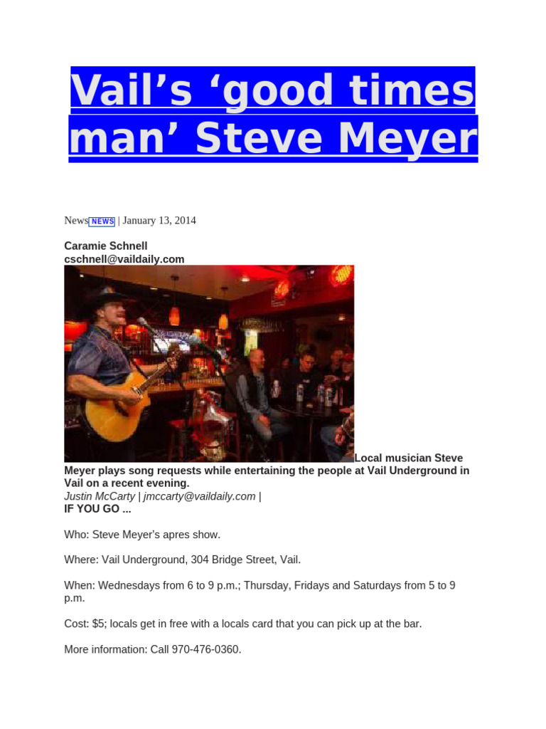 Vail's Good Times Man' Steve Meyer | PDF