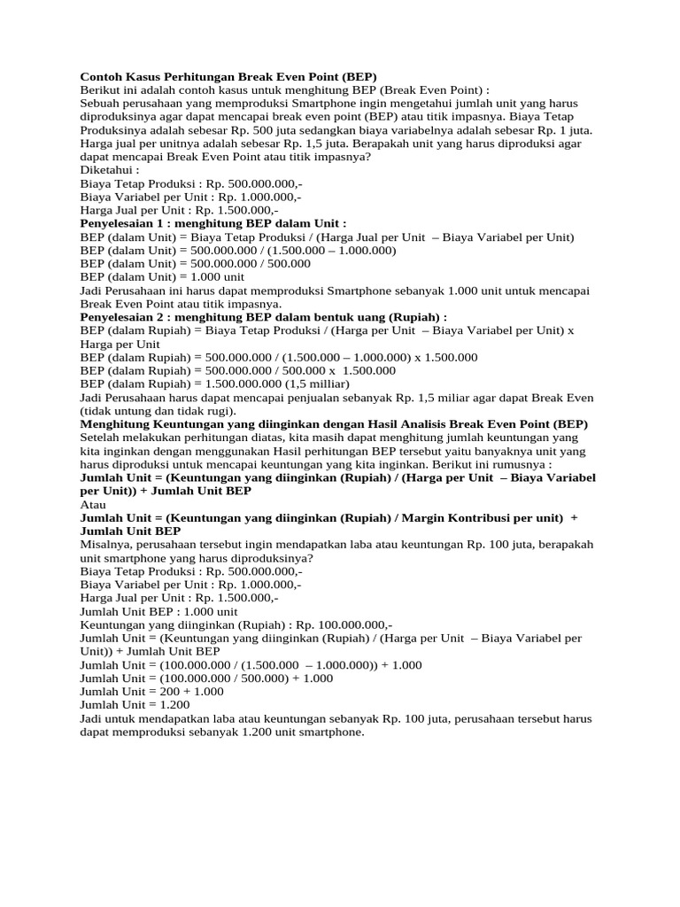 Contoh Kasus Perhitungan Break Even Point | PDF