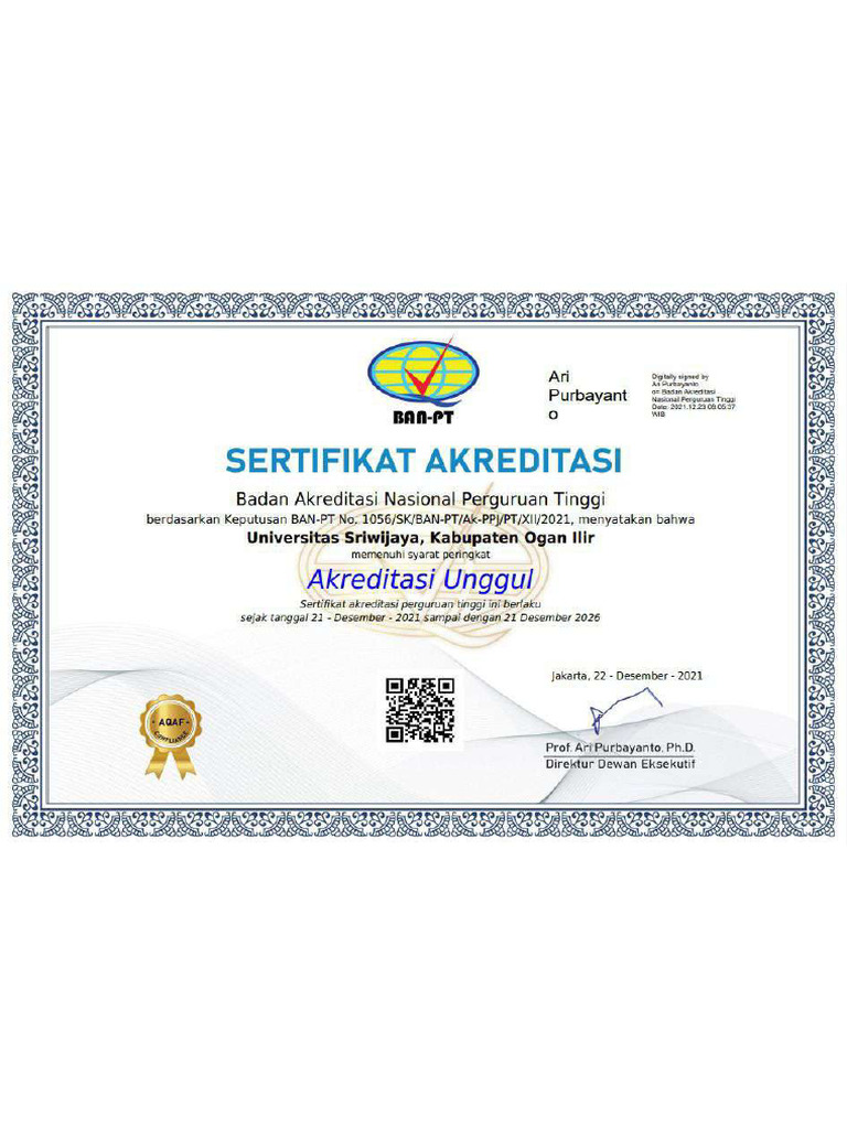 Sertifikat Akreditasi Kedokteran Universitas Sriwijaya | PDF