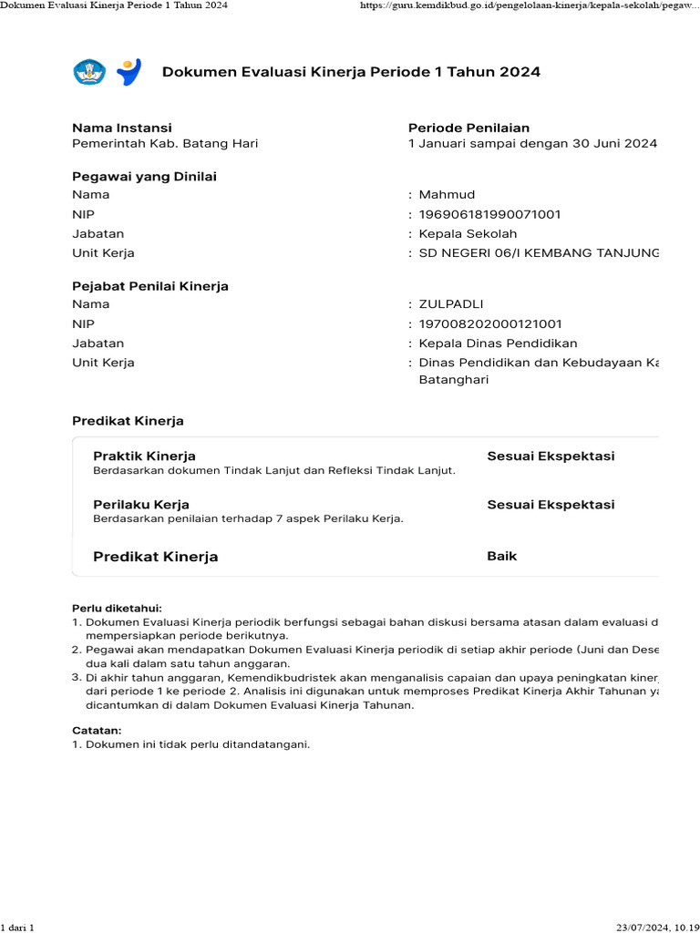 Dokumen Evaluasi Kinerja Periode 1 Tahun 2024 Pak Makhmud | PDF