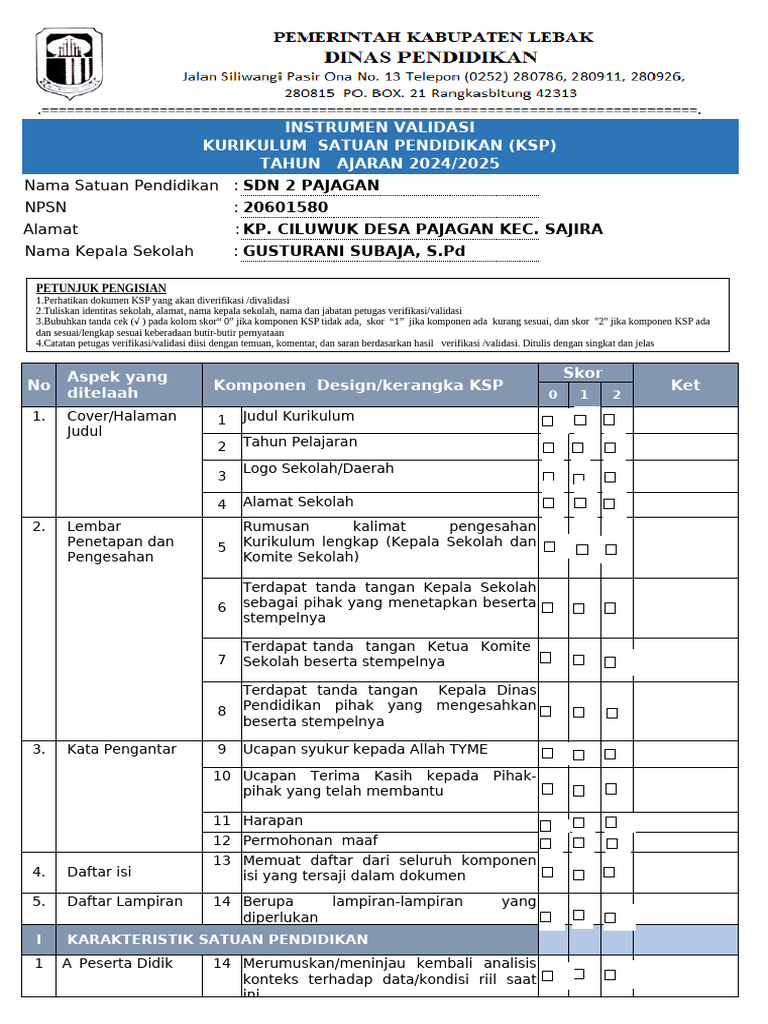 Instrumen Validasi KSP 2024-2025 - Perbaikan - Kasikur | PDF