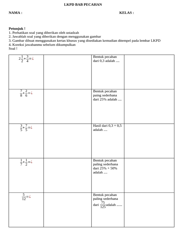 LKPD Bab Pecahan | PDF