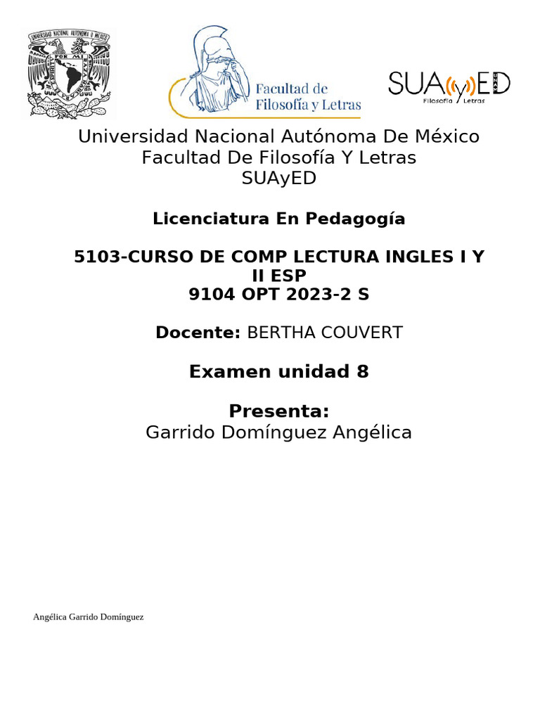 Garrido Dominguez Angelica 9104 COMP LEC InglesI y EspII Ex U8 | PDF | Los Estados Unidos | México