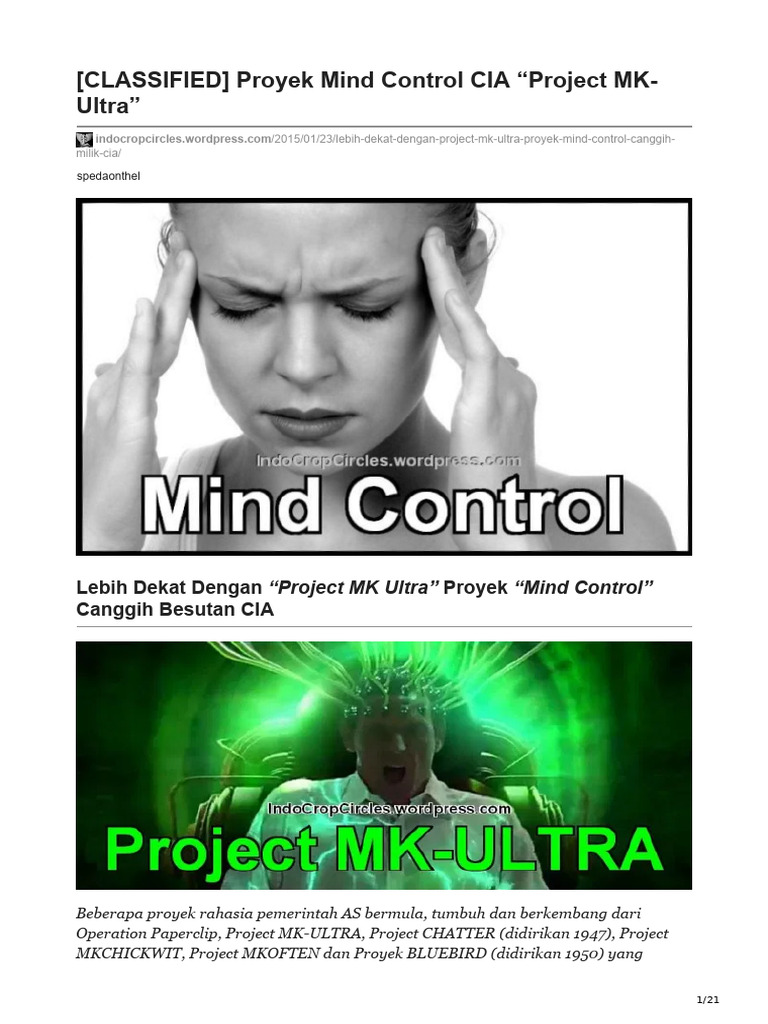 CLASSIFIED Proyek Mind Control CIA ProjectMK-Ultra | PDF